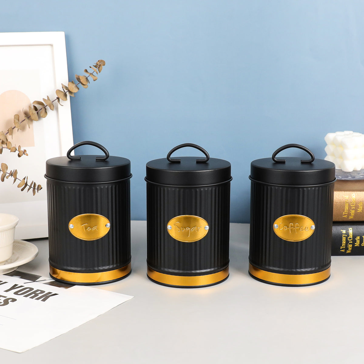 Roman Charm Elegant Matte Mint Kitchen Storage Canisters – Set of 3 (C ...