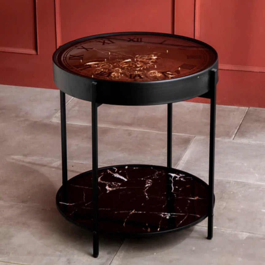 Roman Heritage Clock Side Table (Black on Black) – Tuscany